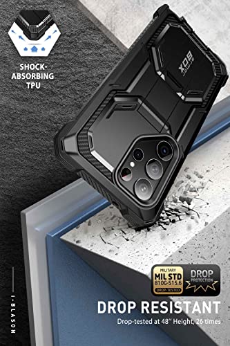 i-Blason Armorbox Designed for Samsung Galaxy S23 Ultra Case with Kickstand & Belt Clip, [2 Front Frames] Full-Body Rugged Bumper Case with Built-in Screen Protector [Support Fingerprint ID] (Black)
