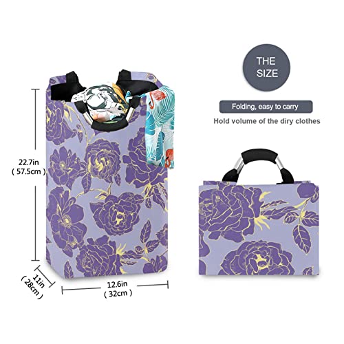 Kigai Purple Roses Laundry Basket Foldable Large Laundry Hamper Bucket with Handles Collapsible Nursery Storage Bin for Kids Clothes Toy