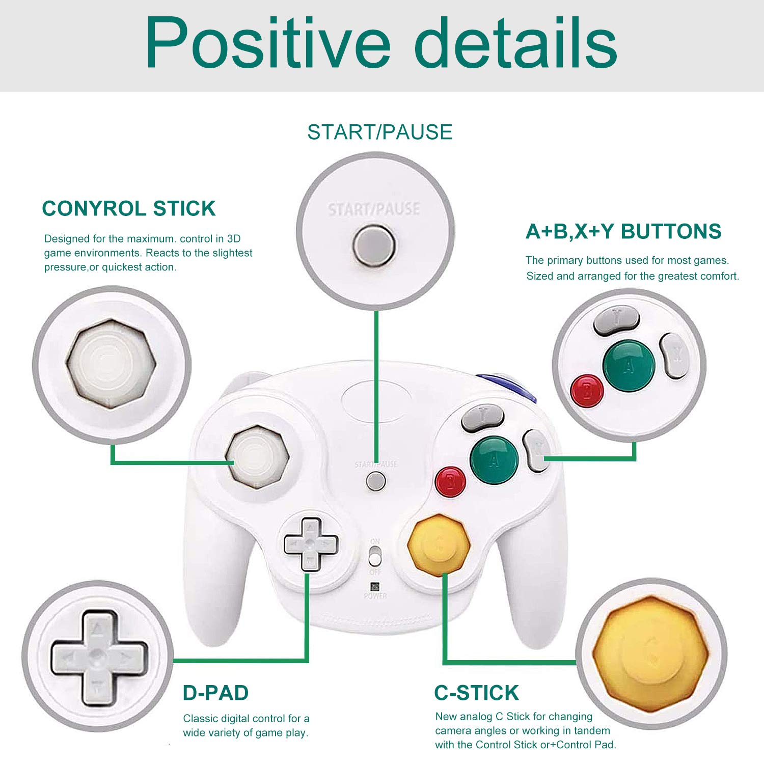 TOOPONE Wireless Gamecube Controllers, Classic Gamecube Wavebird Wireless wii Controller Remote Gamepad Joystick for Nintendo Gamecube Console, Compatible with Wii (Black and White)