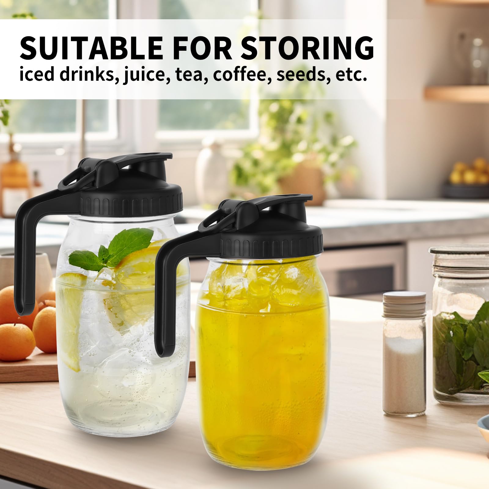 Gardace Wide Mouth Mason Jar Pour Spout Lids with Handle & Flip Cap, Plastic Mason Jar Lids-Ball Mason Jar Pitcher Lid Airtight & Leak-Proof Seal, Easy Pouring Spout, Pack of 2