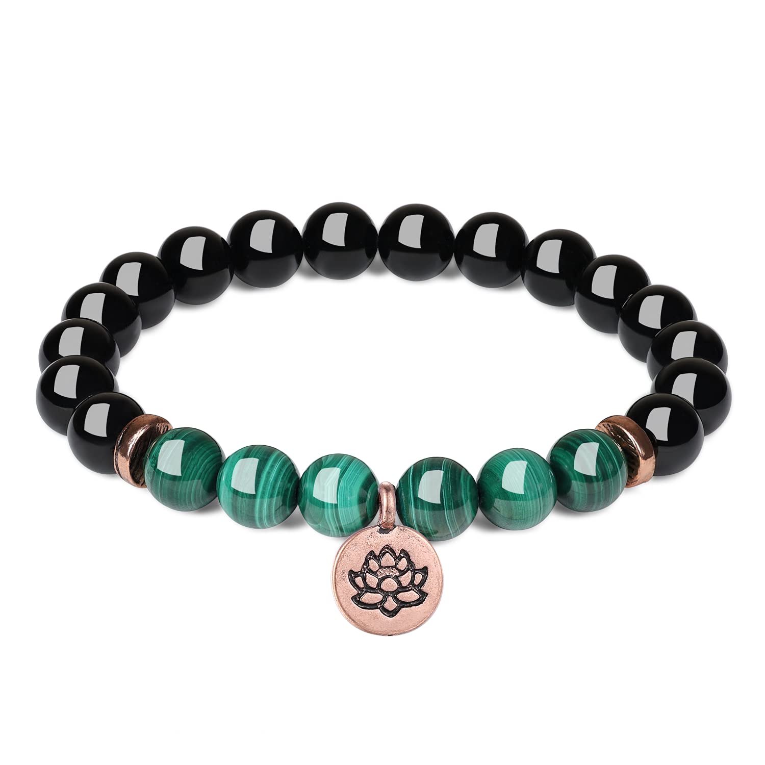 COAI Lotus Charm Black Tourmaline Malachite Stone Bracelet for Women