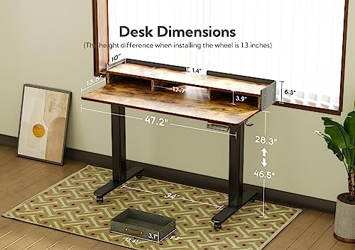 Claiks Standing Desk with Drawers, Stand Up Electric Standing Desk Adjustable Height, Sit Stand Desk with Storage Shelf and Splice Board, 48 Inch, Rustic Brown