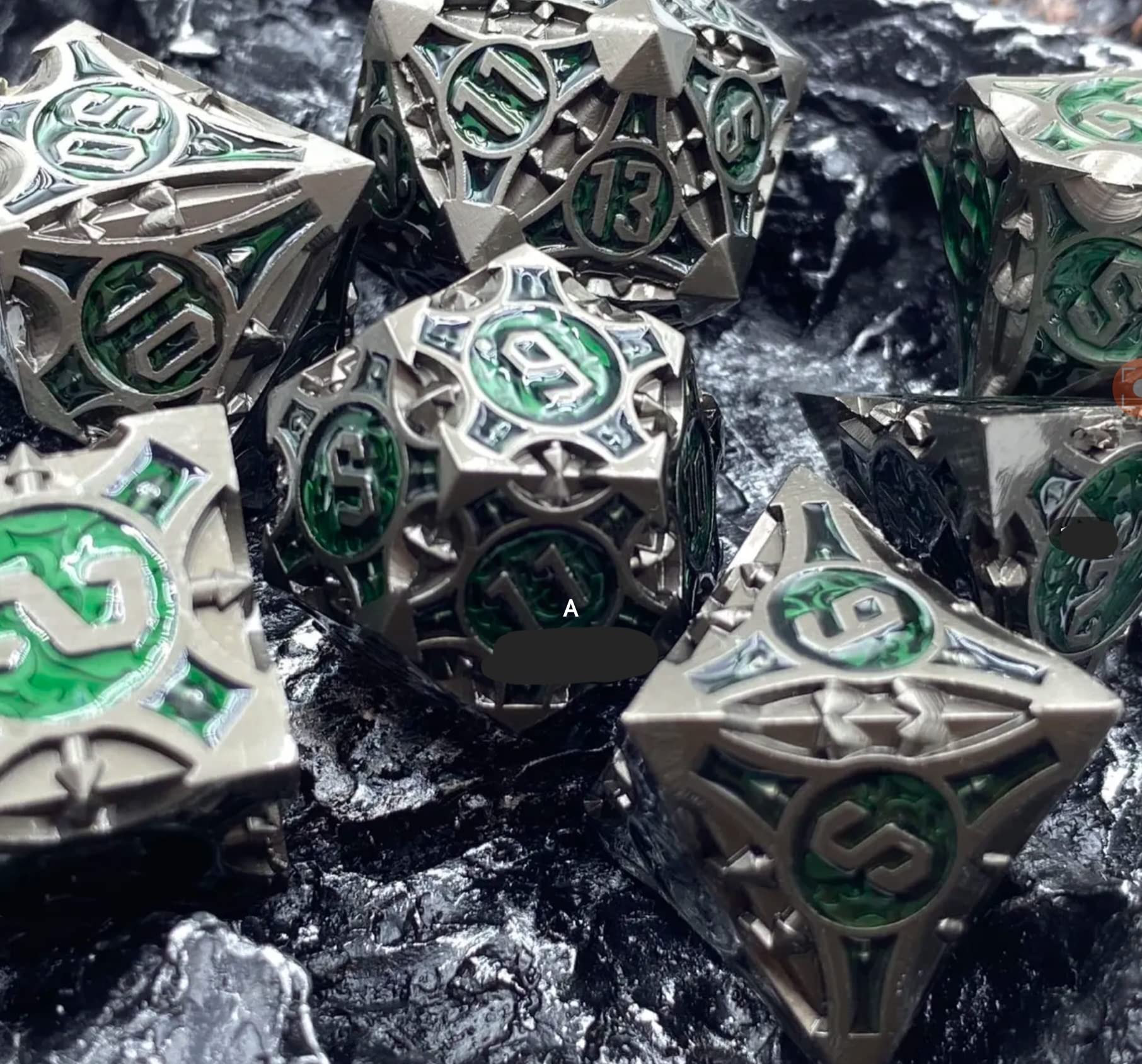 Full 7-Dice Set Handmade Oversized Metal MECHODEX Heavy-Weight (Green)
