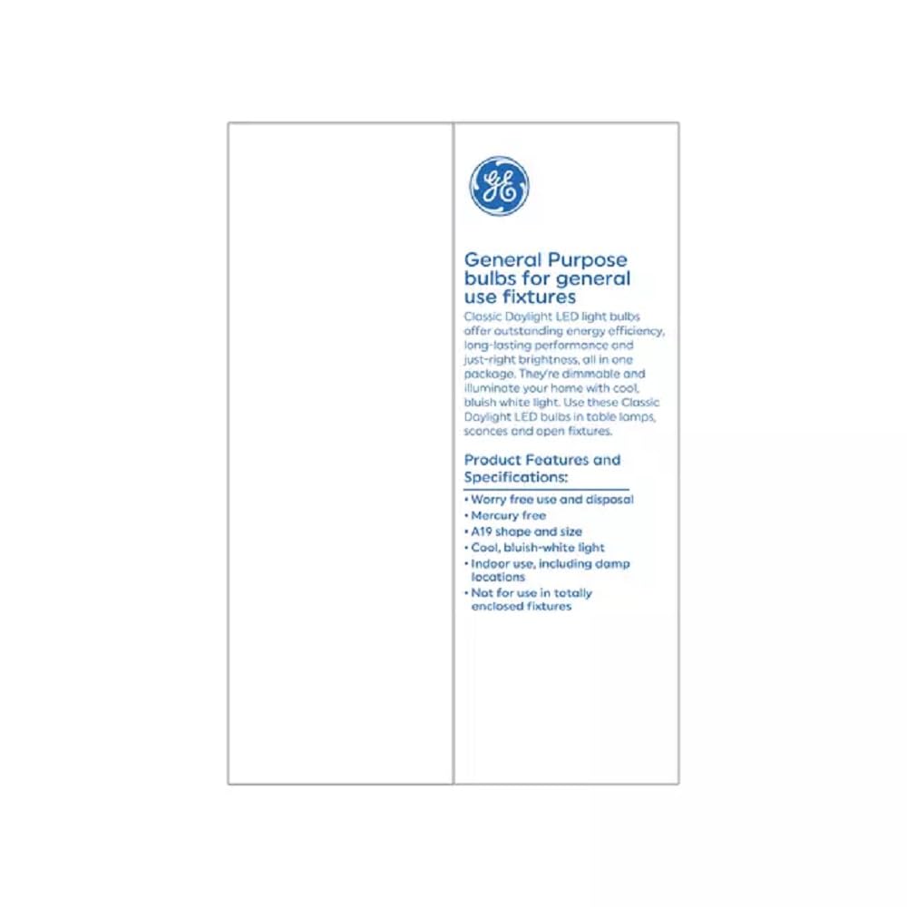 GE Classic LED 60 Watt Replacement, Daylight, A19 General Purpose Bulbs (4 Pack), White, 93130843