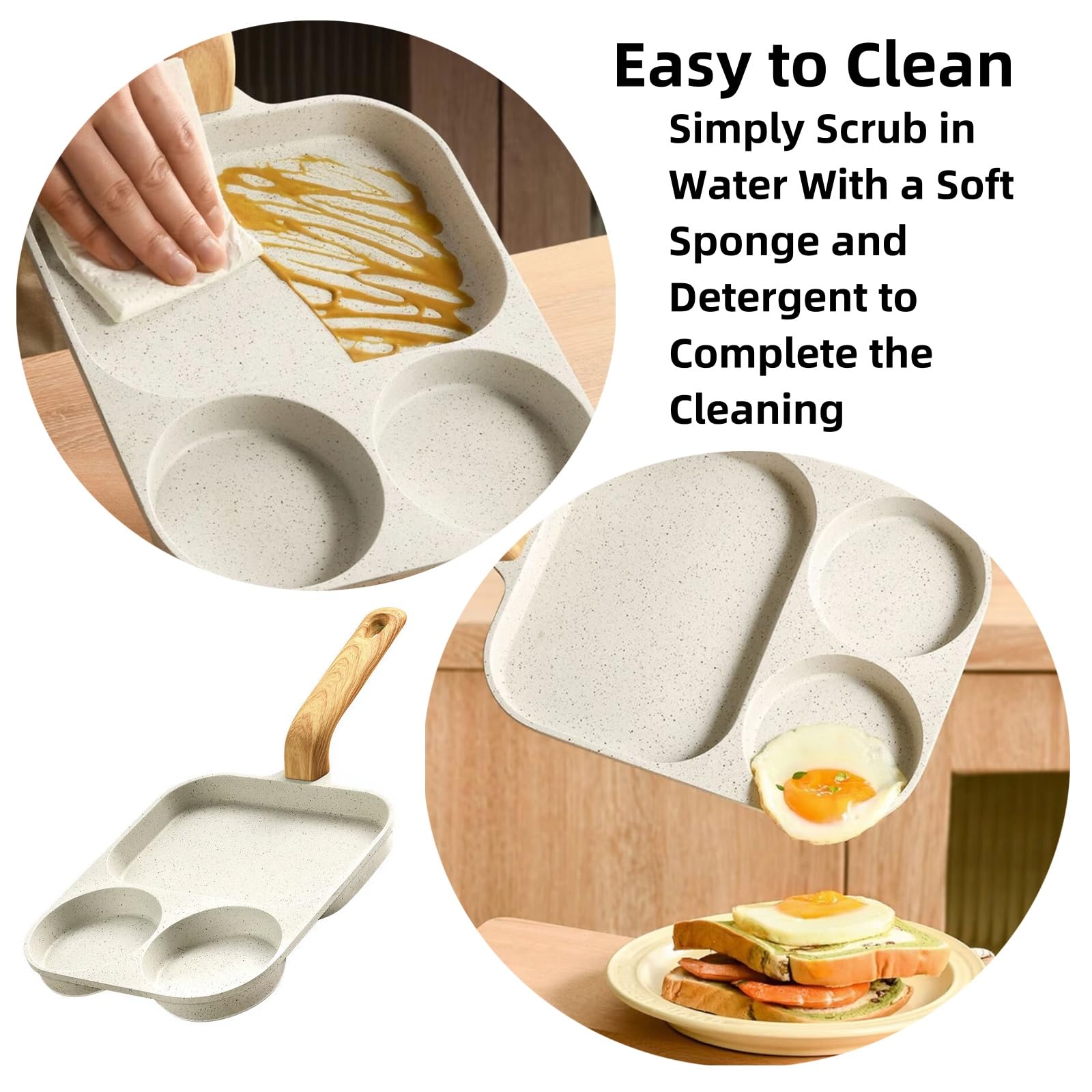 Generic Medical Stone Non-Stick Frying Pan for Breakfast,3 in 1 Egg Pan, Divided Grill Frying Pan,Crepes,Mini Pancake Pan Universal, 7.4*8.6in, White