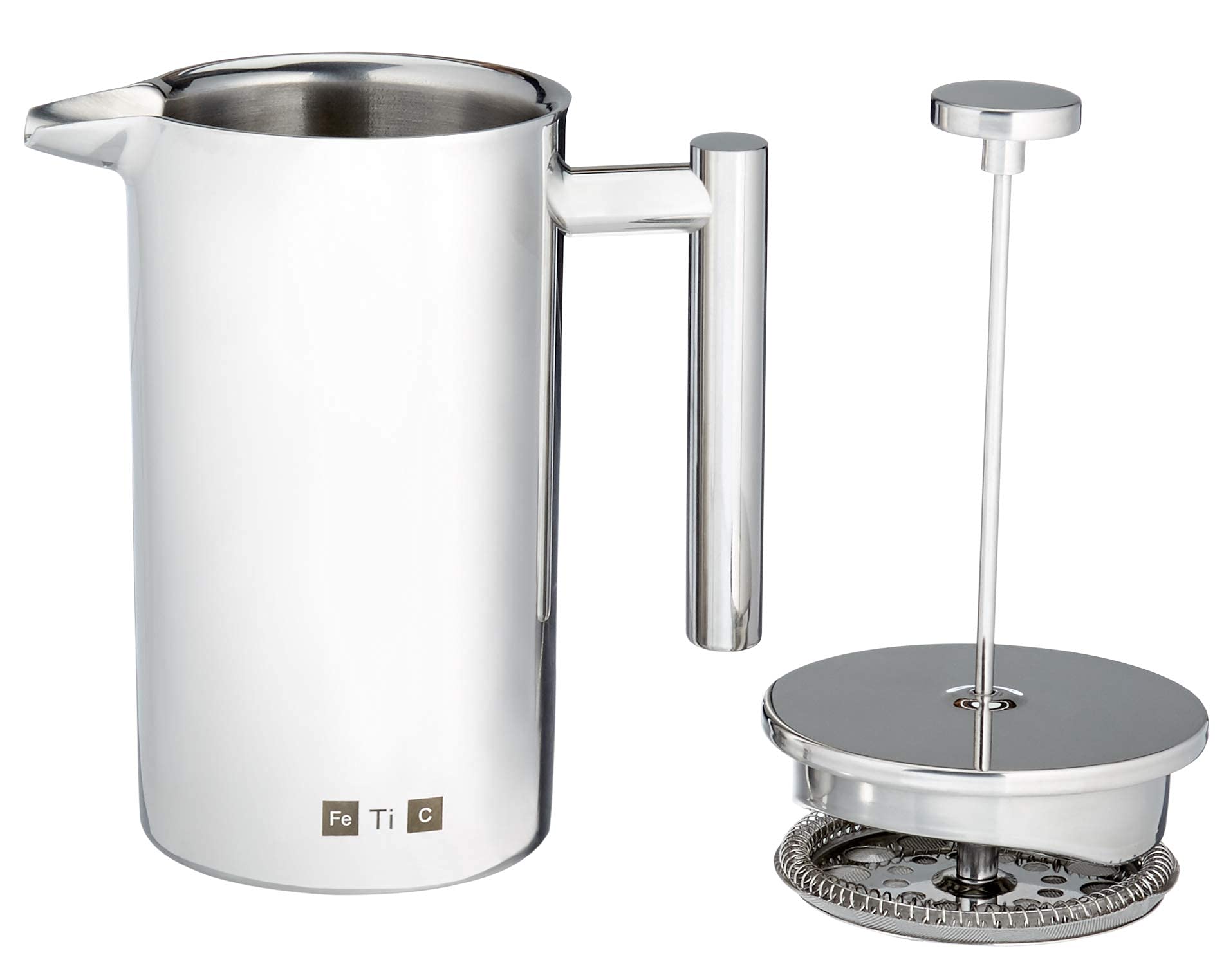 Fetic French Press Coffee Maker, 304 Grade Stainless Steel Insulated Coffee Press with Free Coffee Scoop, 34oz (1 Litre), Silver