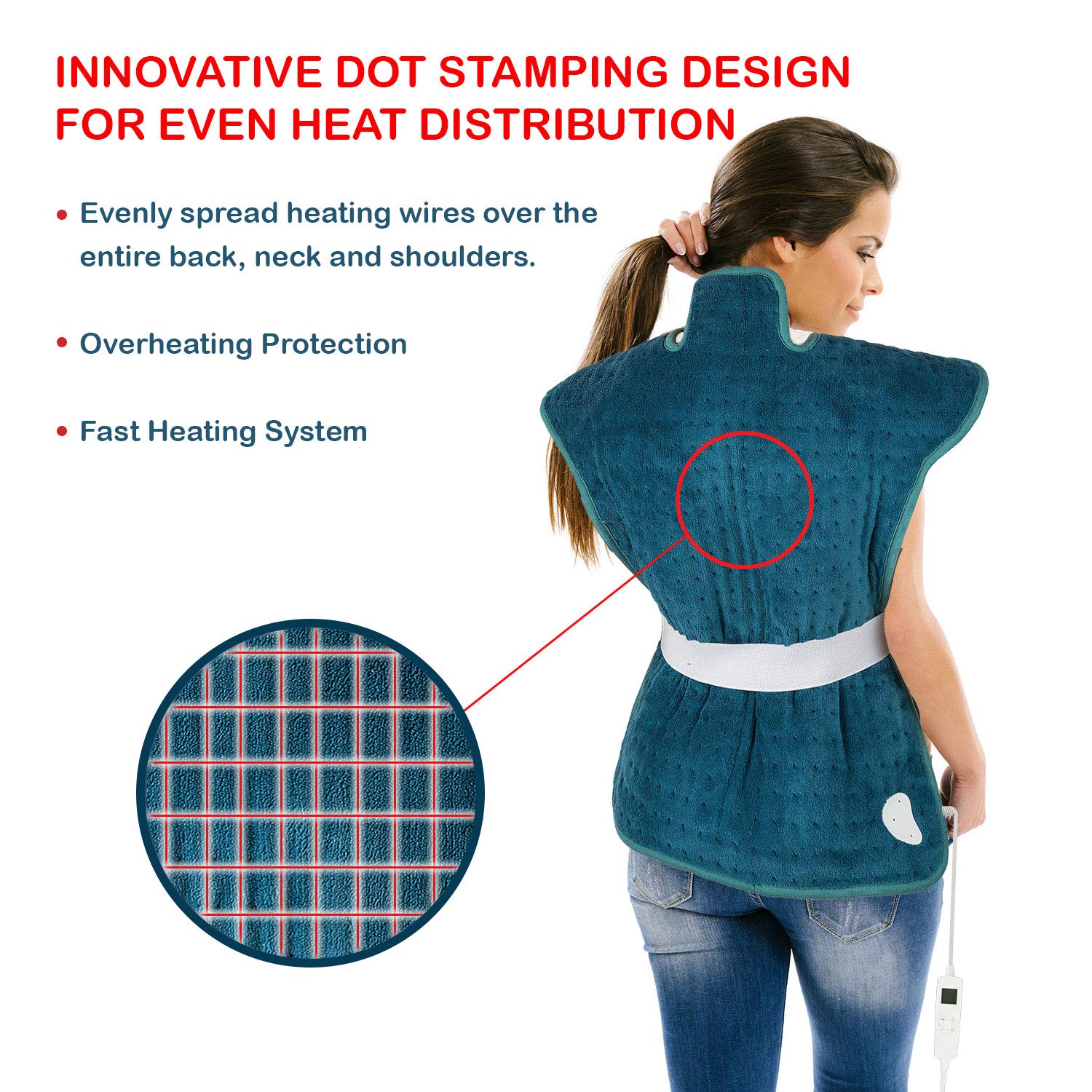 ComfySure Heat Pad for Neck and Shoulders - Full Back Heating Pad for Back Pain Relief - Extra Large (24”x37"), Uniform Heat Distribution, Auto Shut Off and Overheat Protection
