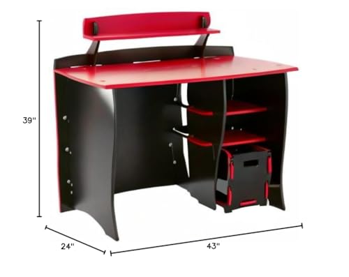 Legaré Furniture Children's Desk with Shelves and File Cart Set for Kids, Red and Black