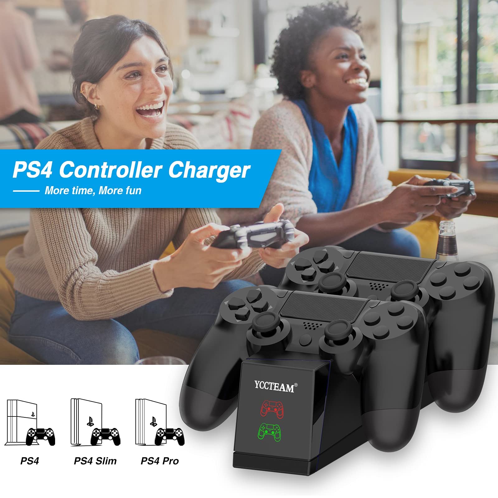 Charger Station for PS4 Controller, YTEAM Dual USB Charging Dock Station for PS4 /PS4 Slim /PS4 Pro Wireless Controller Fast Charging Station Stand with LED Indicator & Intelligent Chip Protection