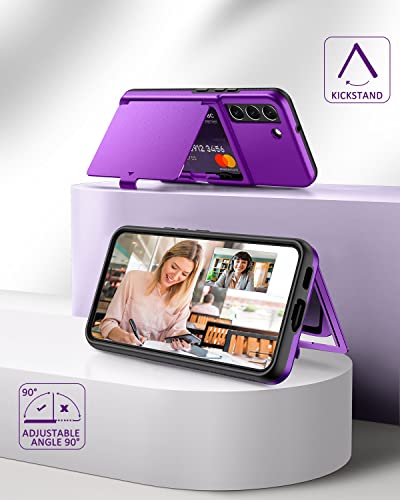WeLoveCase Samsung Galaxy S22 Case Wallet Case with Credit Card Holder & Hidden Mirror, All-Round Protection Shockproof Phone Cover Designed for Samsung Galaxy S22 5G, 6.1 inch Purple