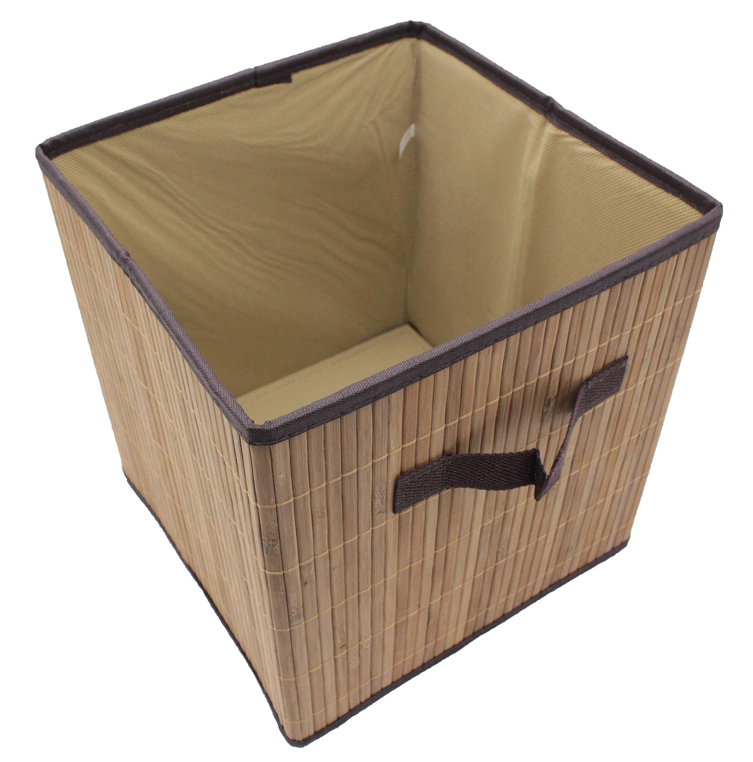 Seta Direct, Brown Natural Bamboo Collapsible Cube Storage Bins Shelf Organizer [3 Pack]