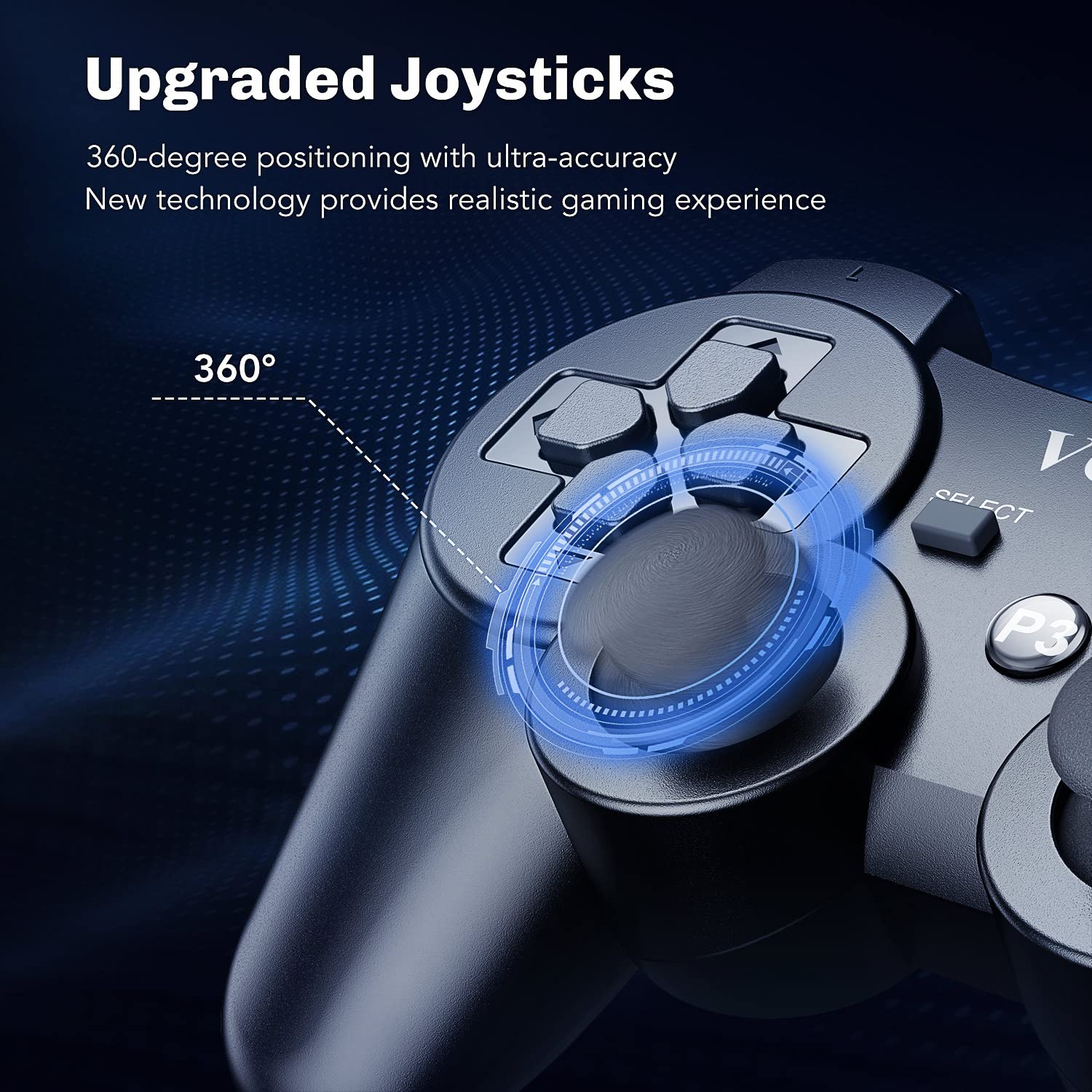 VOYEE Wireless Controller Compatible with Playstation 3, 2 Pack PS-3 Controller with Upgraded Joystick/Rechargerable Battery/Motion Control/Double Shock (Black)