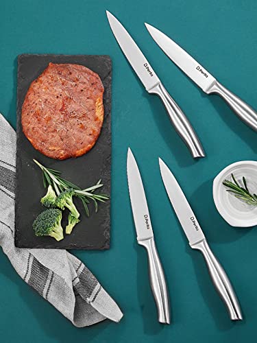D.Perlla Steak Knives, Micro Serrated Steak Knife Set of 8, High Carbon Stainless Steel Steak Knives Set, Elegant Sharp Kitchen Steak Knife Set, Silver