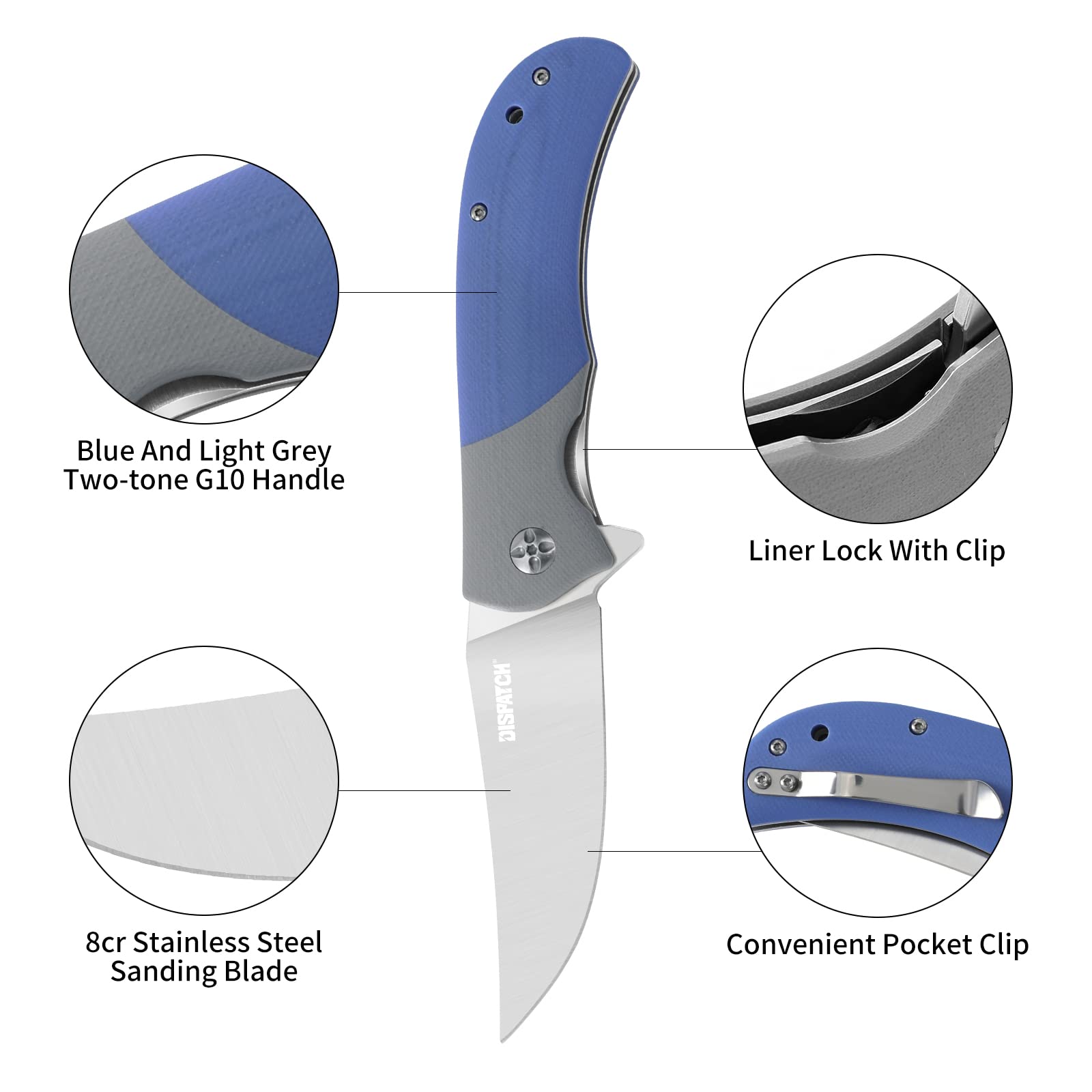 Dispatch 8cr Blade Folding Pocket Knife with G10 Handle, Liner Lock with Clip for Survival, Hunting, Tactical, Outdoor Camping EDC Tool