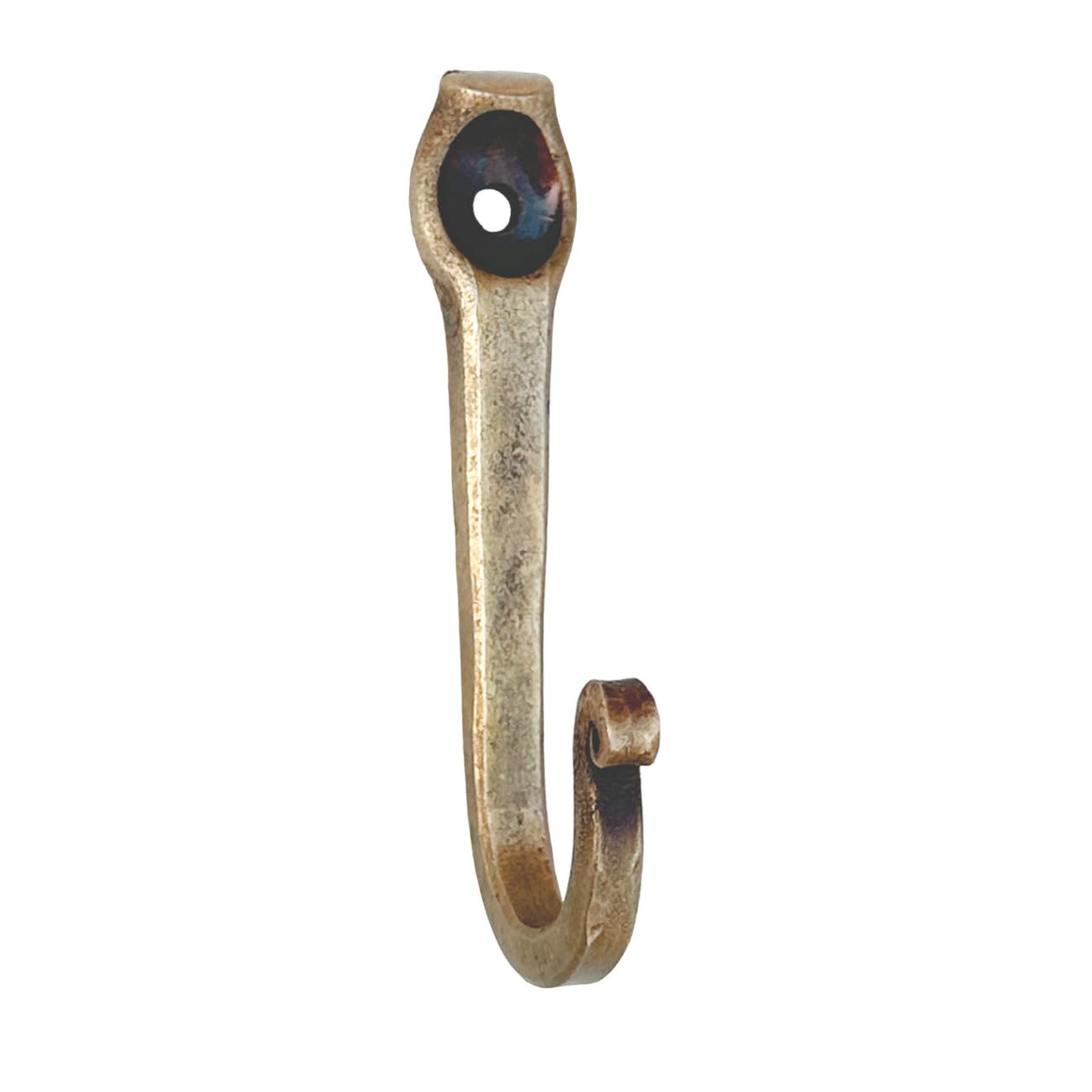 Living Ideas Hand Forged Metal Coat Hook Wrought Iron Handmade Rustic Hook for Towel, Plant & Mug Blacksmith Farmhouse Bathroom Hook Rack Antique Brass Finish Heavy Duty Kitchen Utensils Hooks