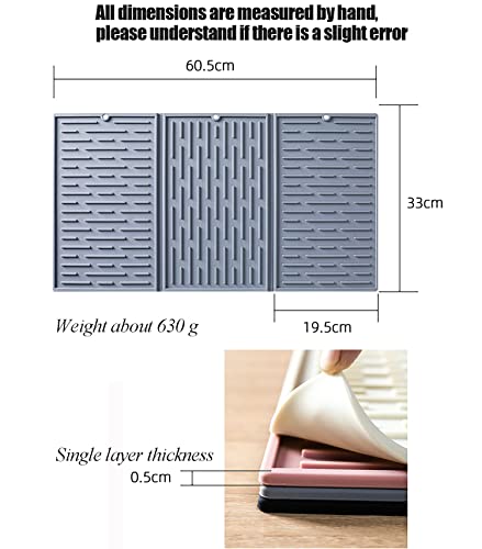 Extra Large Christmas Dish Drying Mat for Kitchen Counter, 24*13 Inch Trifold Food Grade Silicone Drying Mats Countertop, Heat & Cold Resistant (Black)