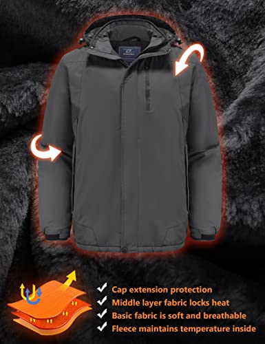 Purltoan Rain Jacket Men Winter Mountain Snow Skiing Raincoats Windproof Water Resistant Soft Shell Fleece Tactical Coat Darkgrey 3XL