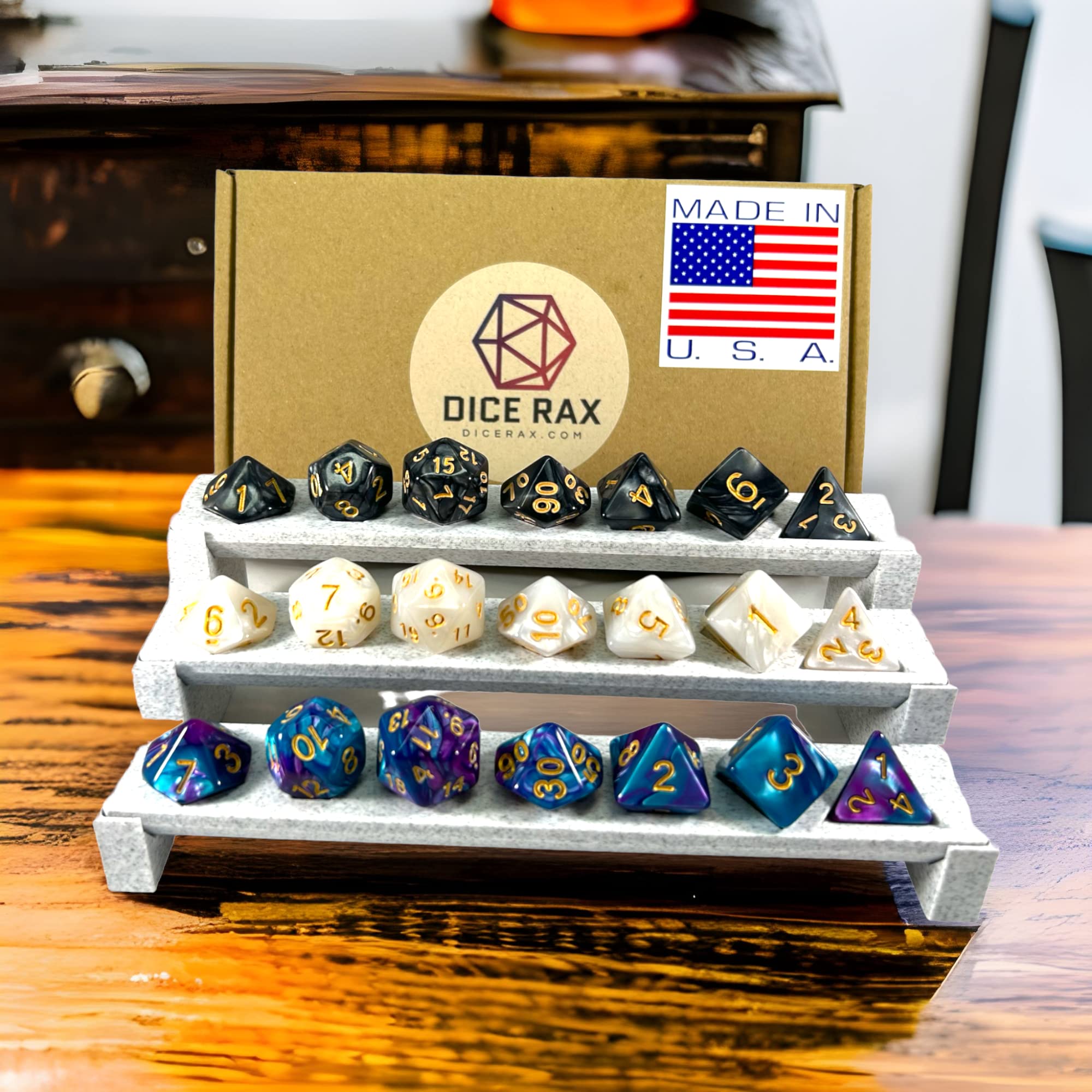 DND Dice Holder, Dungeons and Dragons Accessories, 3 tier Dice Display Rack, 10 Second Assembly, D&D Dice Tray storage Shelves, D N D Dice Display, Holds 3 sets of Polyhedral Dice, Dice not included