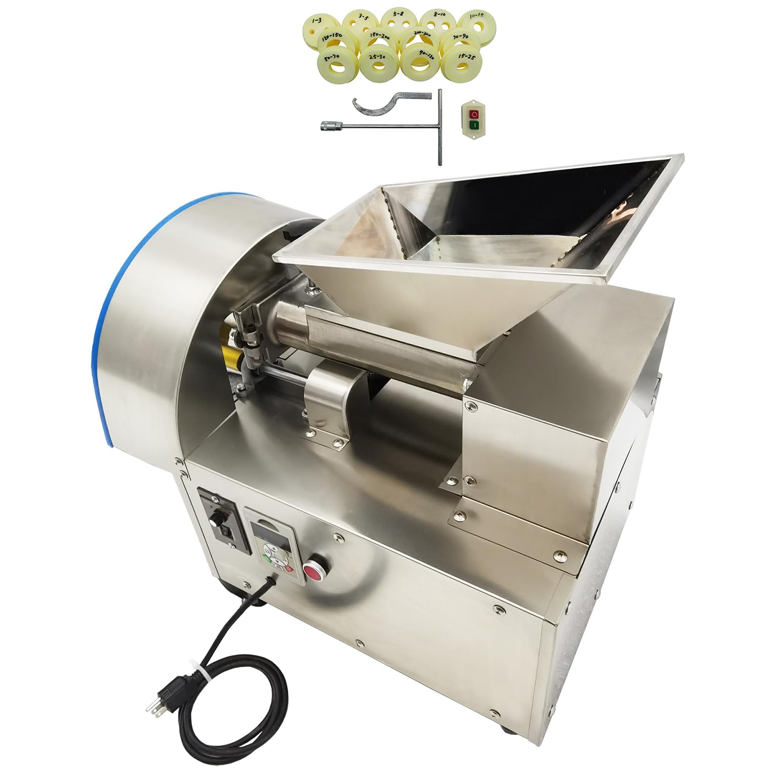 INTBUYING Electric Dough Divider Cutter Machine 1g-300g Small Dough Dividing Dough Lump Spacer Dough Quantitative Partition Machine Stainless Steel Dough Ball Maker Adjustable Speed with 14 Dies 110V
