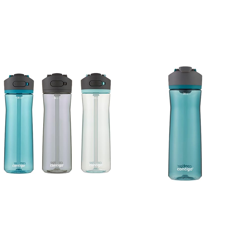 Contigo Ashland 2.0 Leak-Proof Water Bottle with Lid Lock and Angled Straw, Dishwasher Safe Water Bottle & Cortland Spill-Proof Water Bottle, BPA-Free Plastic Water Bottle, Juniper/Sake/Bubble Tea