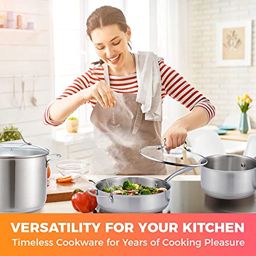 Mueller Pots and Pans Set 17-Piece, Ultra-Clad Pro Stainless Steel Cookware Set, Ergonomic and EverCool Stainless Steel Handle, Includes Saucepans, Skillets, Dutch Oven, Stockpot, Steamer and More