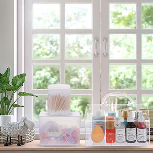 Plastic Square Storage Bin-Cabinet,Gift Box Portable Vanity Organizer with Secure Lid and Handle, Clear Container Box for Toiletries (1 Clear Box + 1 Middle Box +1 Smaill Boxs)