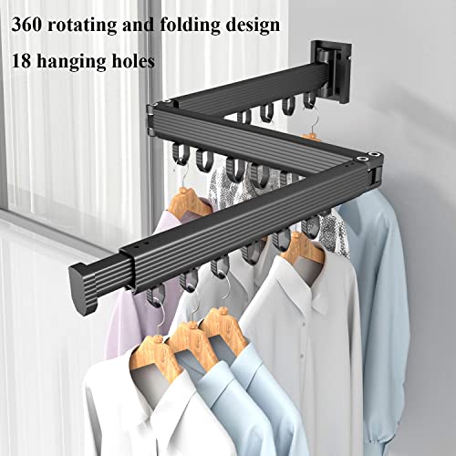 KLEVERISE Clothes Drying Rack, Laundry Drying Rack, Wall Mounted Clothes Rack, Folding Laundry Rack, Retractable Clothes Hanging Rack Space Saver Clothes Rack for Balcony, Laundry, Bathroom