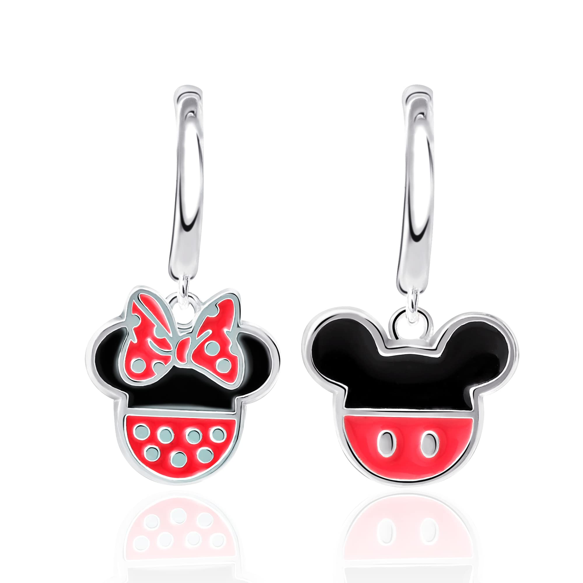 Disney Womens Mickey and Minnie Mismatch Hoop Earrings - Minnie Mouse Earrings - Mickey Mouse Earrings