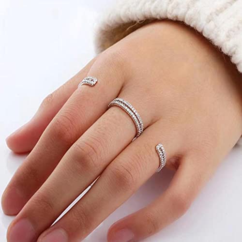 Dinuo Exquisite micro-inlaid three-finger women's ring Adjustable size with AAA cubic zirconia classic finger ring, ins trendy and cool niche design, style, fashionable personality, light luxury tail