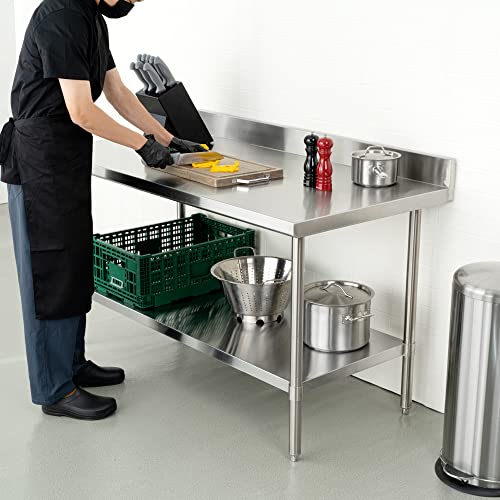 Restaurantware Kitchen Tek 16-Gauge 304 Stainless Steel Commercial Work Table - Medium Duty, 4" Backsplash, Undershelf - 30" x 60" - 1 count box,Silver