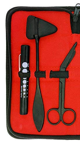 SURGICAL ONLINE Limited Edition - Full Tactical Black - Grudge Style Set of 5 pcs Reflex Percussion Taylor Hammer + Penlight + Tuning Fork C 128 C 512 + Bandage Scissors 5.5"