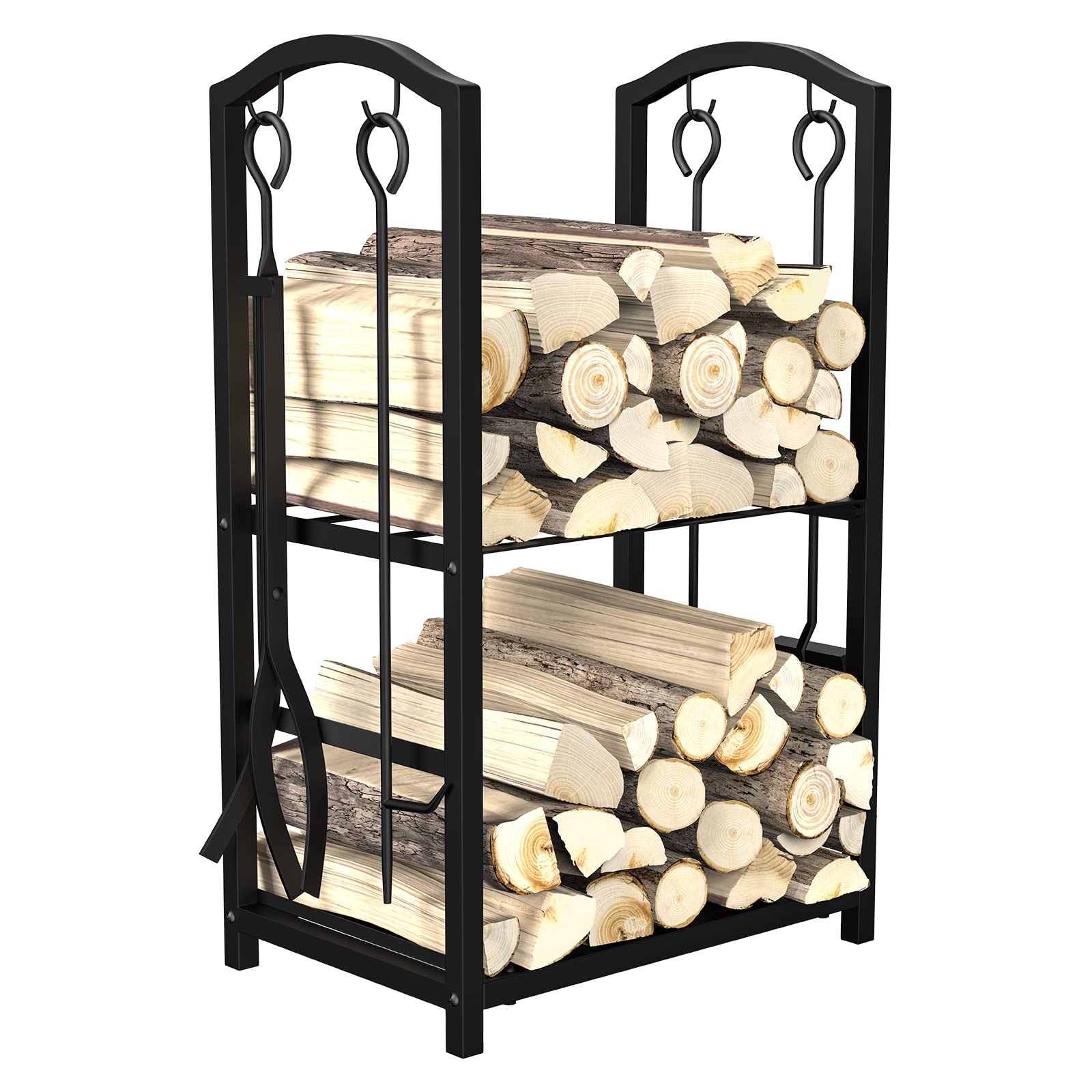 GASPRO Firewood Rack Indoor, 5 Pcs Wrought Iron Fireplace Tools and Log Holder for Fireplace, Wood Stove, Hearth, Fire Pit, Sturdy and Easy to Assemble