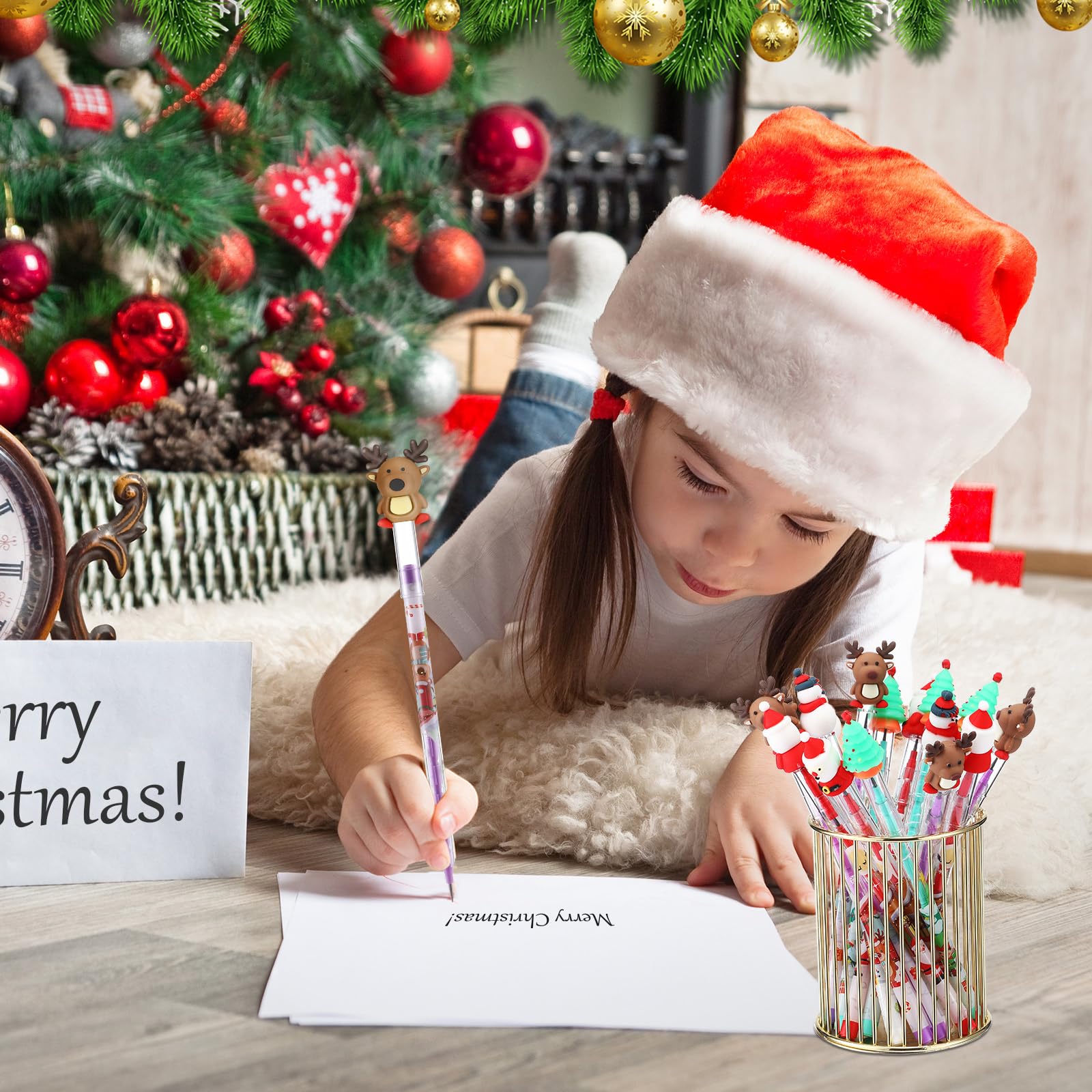 Christmas Multi Point Stackable Push Pencil with Christmas Santa Claus, Christmas Tree, Snowman, Elk for Kids Classroom Rewards, Christmas Favors Prize Stuffers (24 Pieces)