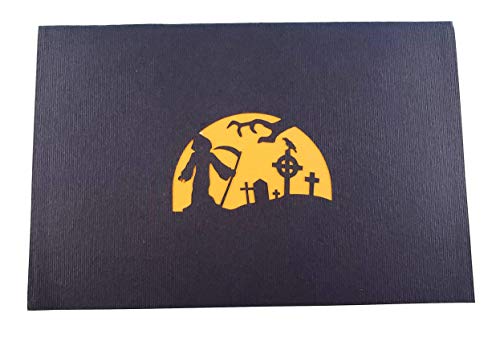 iGifts And Cards Creepy Haunted Mansion 3D Pop Up Greeting Card - Happy Halloween Pumpkin, Friendly Ghost, Evil Witch, Spooky Owl, Large Spider, Black Cat, Fun Birthday Gift, Cute Tombstone & Cemetery