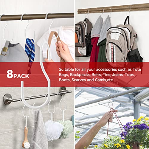 Purse Hanger Purse Organizer for Closet,S Hooks Twist Design Bag Hanger ,Closet Rod Hooks for Hanging Handbags,Purses,Belts,Scarves,Hats,Clothes,Pots and Pans. (8, White)