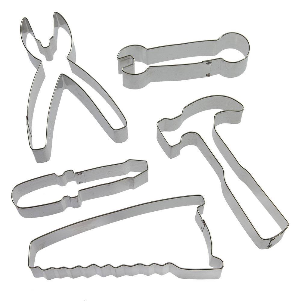 Foose Brand Tool Cookie Cutter 5 Pc Set – 4 in Screw Driver, 4 in Wrench, 4.5 in Pliers, 4.75 in Hammer, 5.25 in Saw Cookie Cutters Hand Made in the USA from Tin Plated Steel