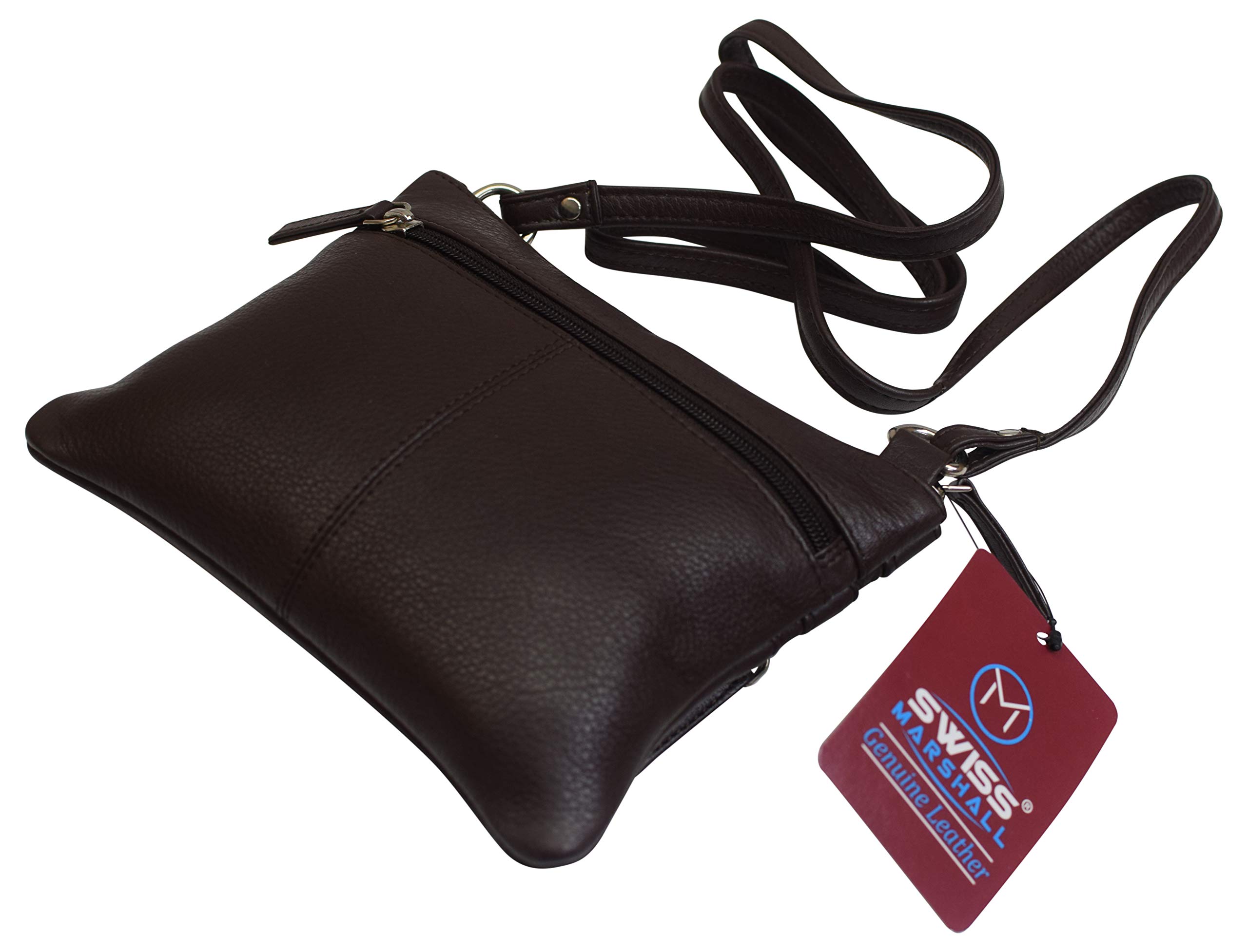Swiss Marshall Womens Genuine Leather Small Crossbody Shoulder Designer Bag and Ladies Purse (Brown)