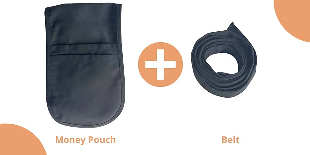 Fame Fabrics FAME Server Pouch Money Apron for Servers and Waitress, Serving Apron with Belt, Black , One Size
