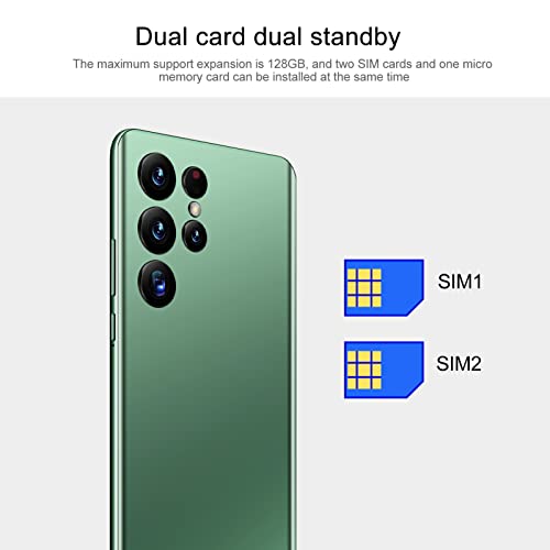 PUSOKEI S22 Ultra Smartphone, Unlocked Android Cell Phone, with 6.4in HD Screen, 4G Mobile Phone, Dual Sim, 6800mAh, Fingerprint Lock, Face ID, BT, FM, WiFi(Green)