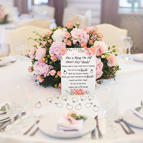 Put a Ring on It Bridal Shower Game with 50 Fake Rings, Rustic Greenery Theme Wedding Shower Games Wedding and Engagement Rings Bridal Shower Decor and Not Say Bride Rules Cards (Silver, Flowers)