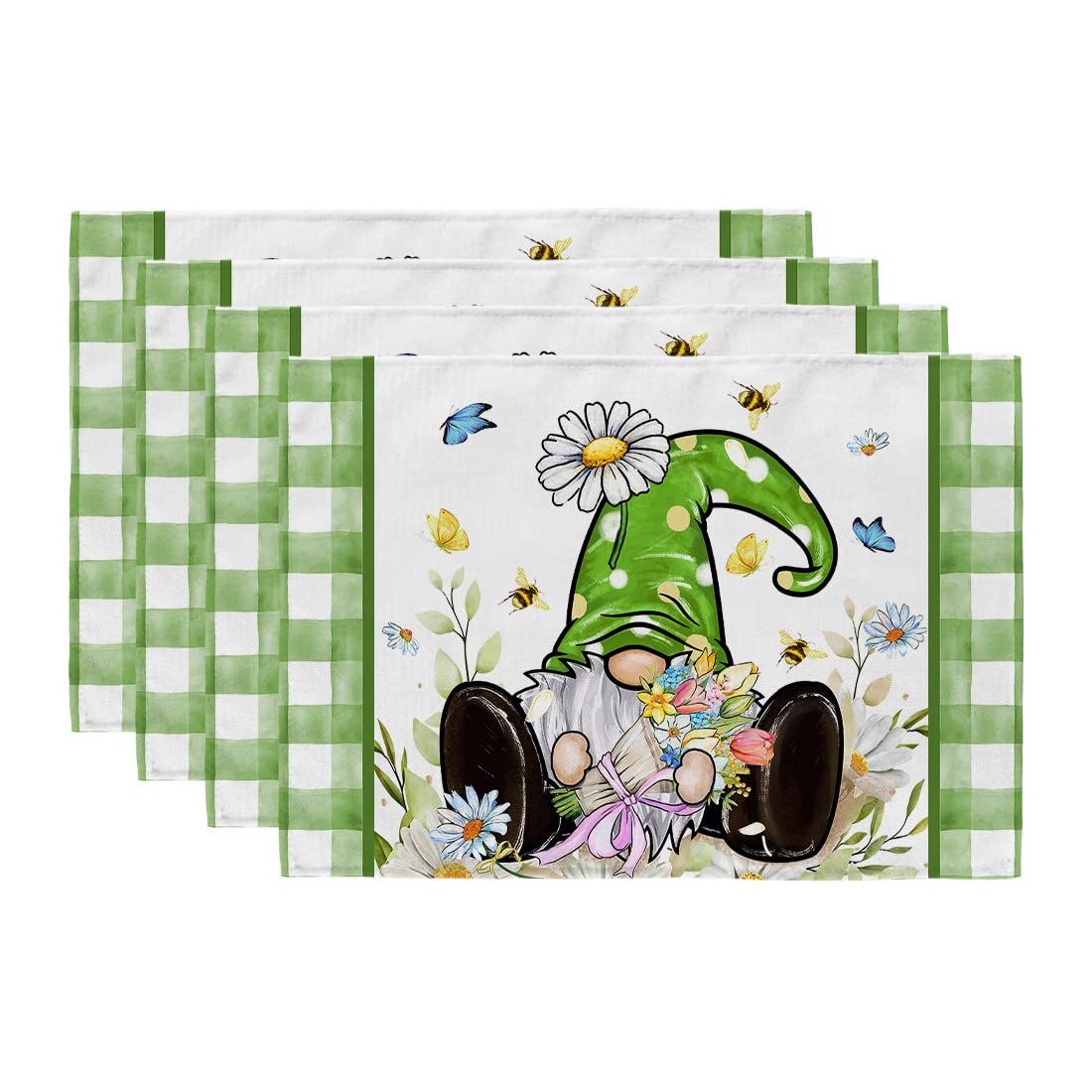 GEEORY Daisy Spring Placemats 12x18 Inch Set of 4 Flowers Gnome Farmhouse Rustic Holiday Kitchen Dining Table Decoration for Indoor Outdoor Dinner Party Décor