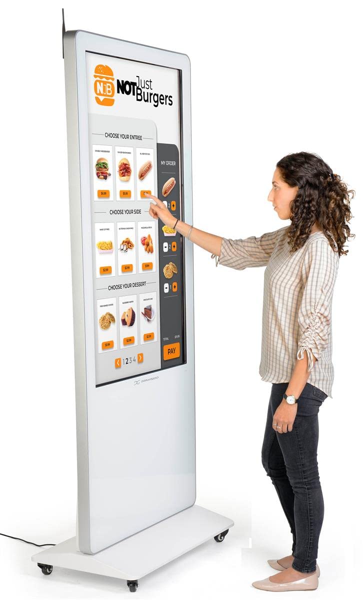 Displays2go 55" Touch Screen Floor Stand with Wheels, Android OS, Single Sided - White (DGSNFSTCH55WH)