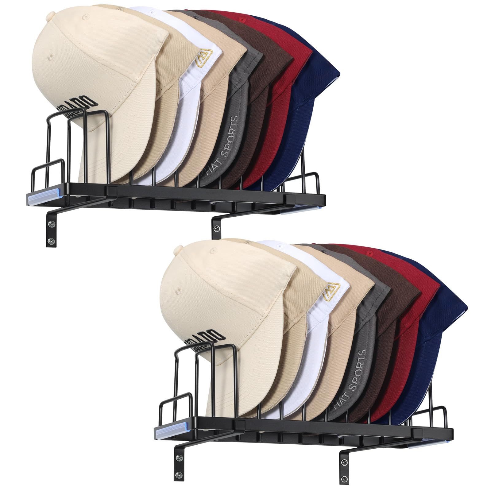 Hat Organizer,Metal Baseball Cap Hat Rack For Wall, Baseball Cap Display And Storage Rack Hat Rack, Tabletop Hat Racks For Baseball Caps For Bedroom, Closet, Dresser, Entrance (Black-2Pack)