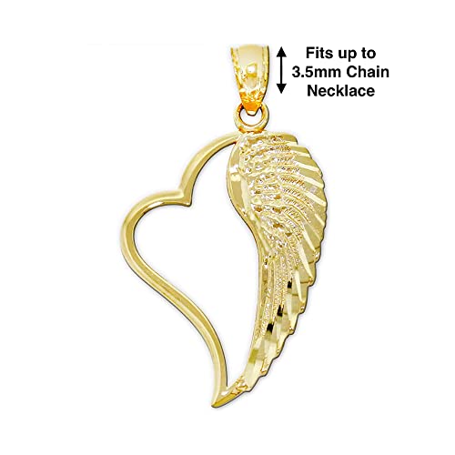 Charm America - Gold Angel Wing inside Heart Charm - 10 Karat Solid Gold