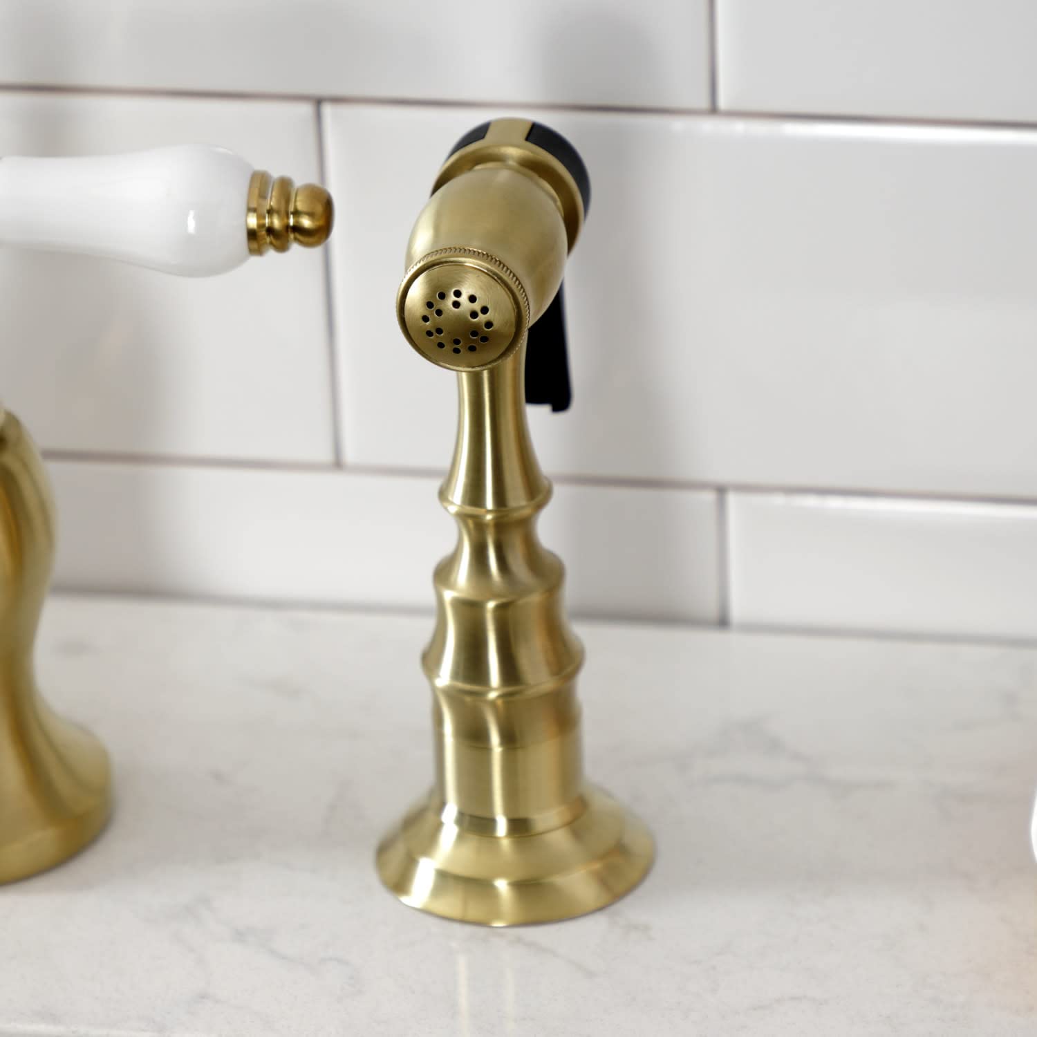 Kingston Brass KS7753PLBS English Country Bridge Kitchen Faucet, Antique Brass