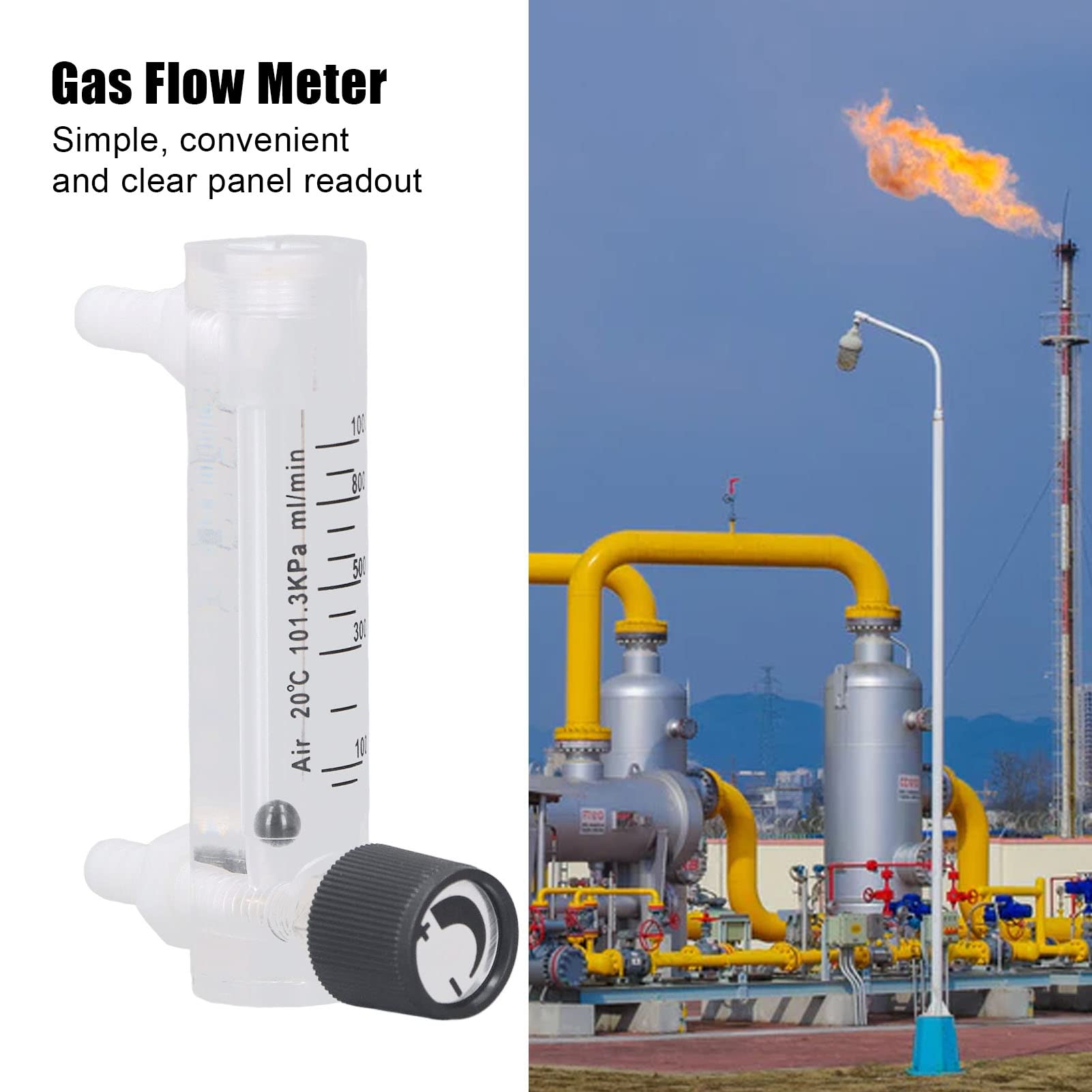 Gas Meter Tester, Gas Meter Tester Air Adjustable Panel Measure Control Flowmeter 10β1000ml / Min for Oxygen Air Gas, Science Lab Flowmeters