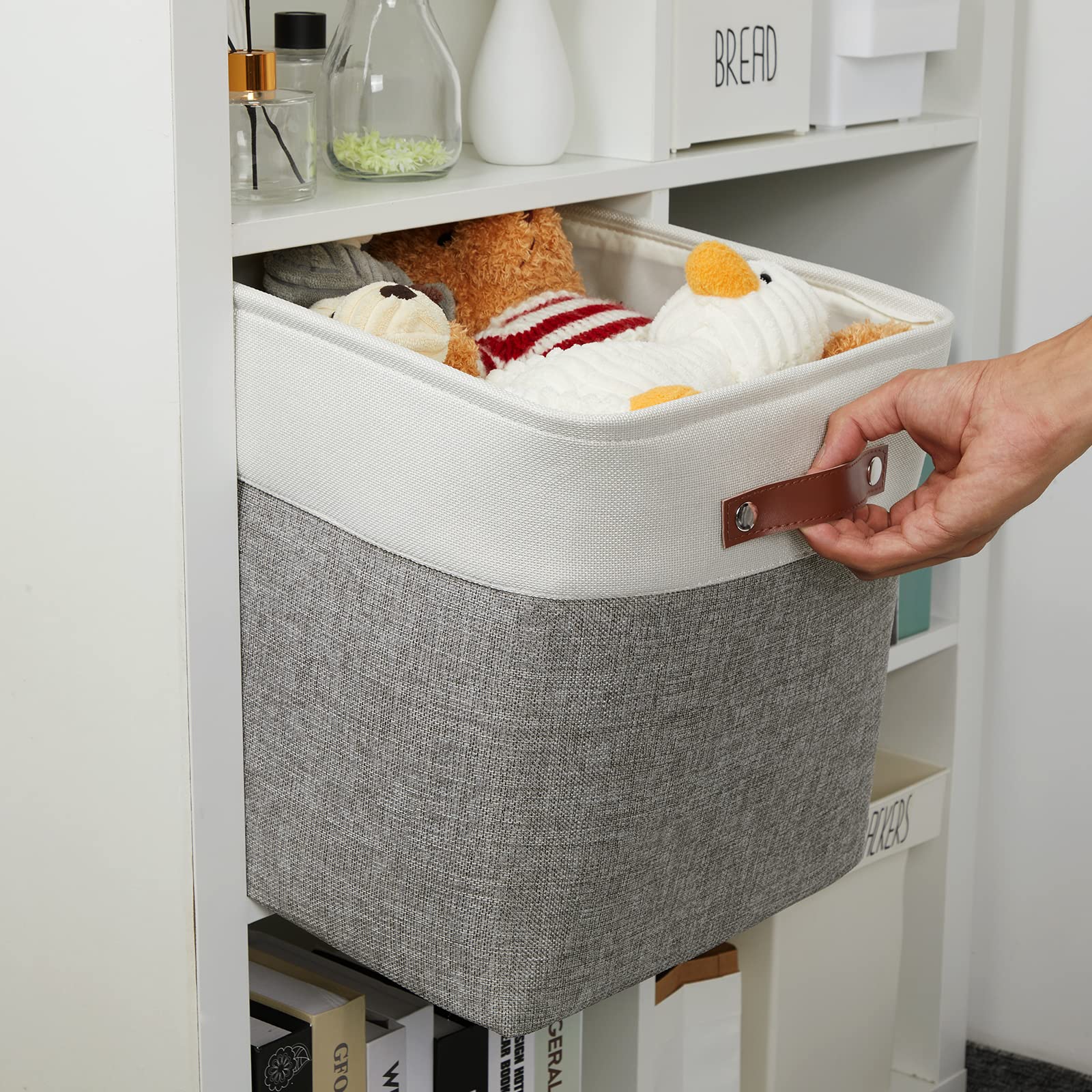 DULLEMELO Collapsible Bundle Baskets 4 Cube Baskets 13"x13"x13" + 6 Small Baskets 11.8"x7.9"x5.1"(White&Grey