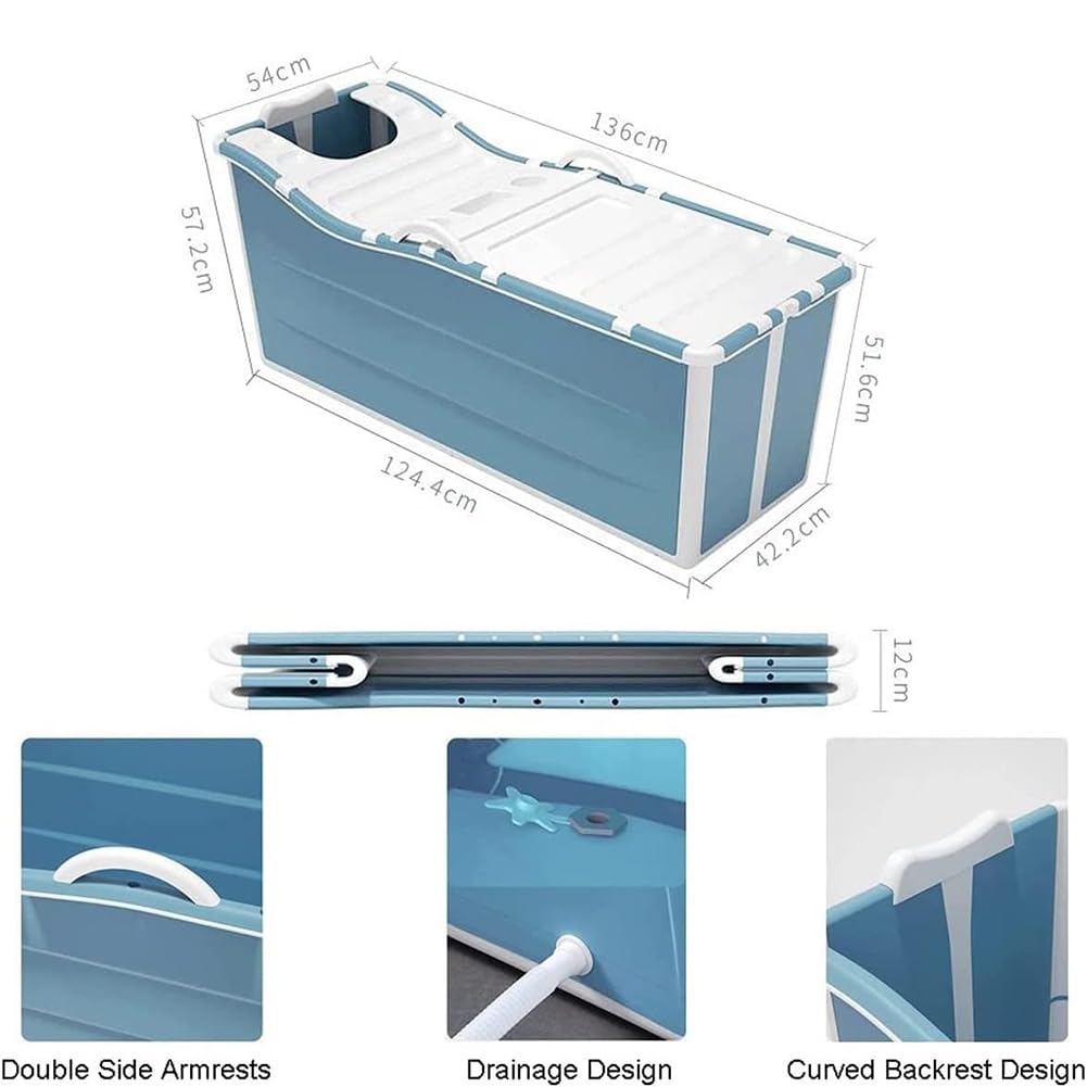 MegLob Lightweight Foldable Bathtub, Foldable Collapsible Bathtub Portable Bathtub Adult, Large Foldable Soaking Freestanding Bathtub with Lids, Ideal for Hot Bath Ice Bath for RV,Blue