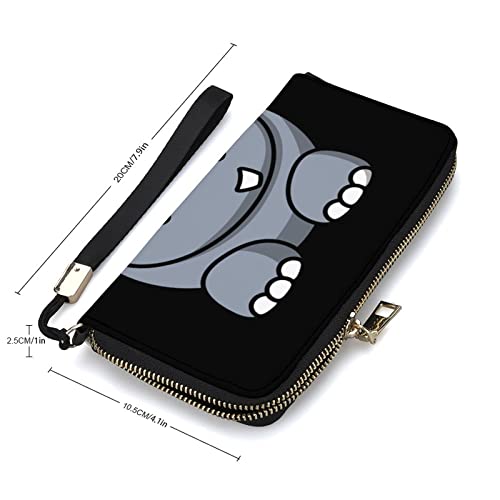 FunnyStar Grey Hippo Women's Long RFID Hand Wallet Wristlet Clutch Purse PU Leather Handbag with Wrist Strap