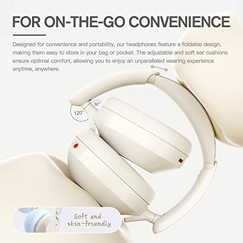 iKF Solo Hybrid Active Noise Cancelling Wireless Wired Headphones,130H Playtime,6EQ Sound Modes with Microphone, Foldable Lightweight Bluetooth V5.3 for Travel/Office/PC(Offwhite)